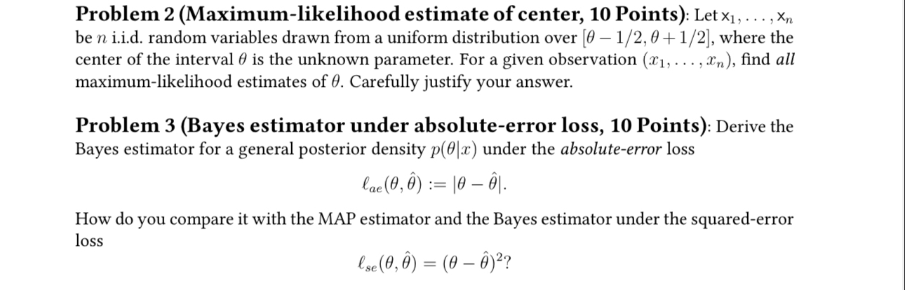 Solved Problem 2 (Maximum-likelihood estimate of center, 10 | Chegg.com