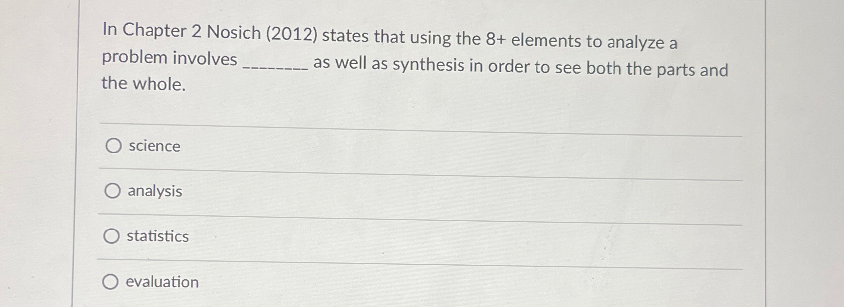 Solved In Chapter 2 ﻿Nosich (2012) ﻿states that using the 8+ | Chegg.com
