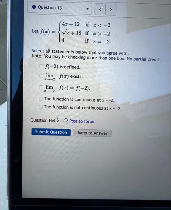 Solved Question 13 4x+12 if x -2 4 | Chegg.com