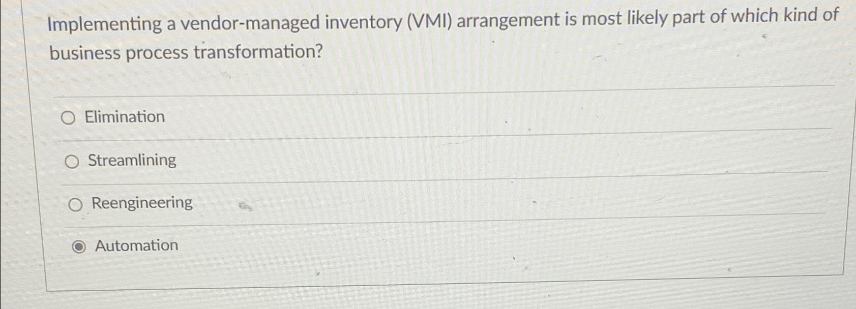 Solved Implementing a vendor-managed inventory (VMI) | Chegg.com