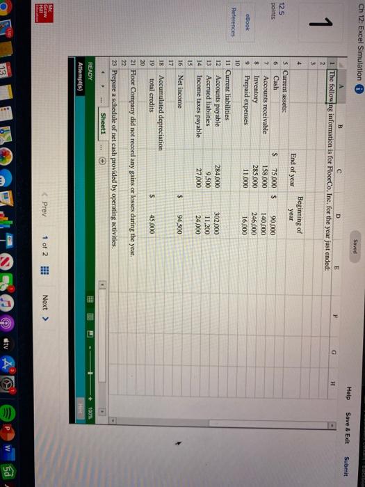 Solved 12. Excel Simulation Saved Help Savo & Exit Submit 1 | Chegg.com