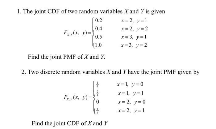 Solved 1. The joint CDF of two random variables X and Y is | Chegg.com