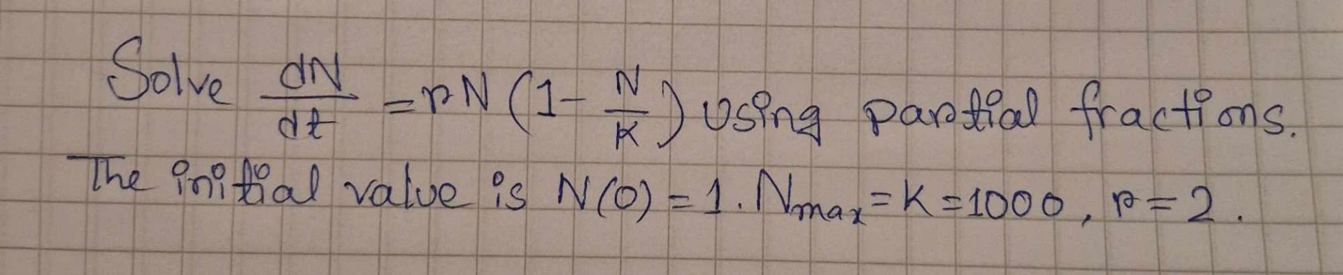 Solved Solve dNdt=rN(1-NR) ﻿Using partial fractions. The | Chegg.com