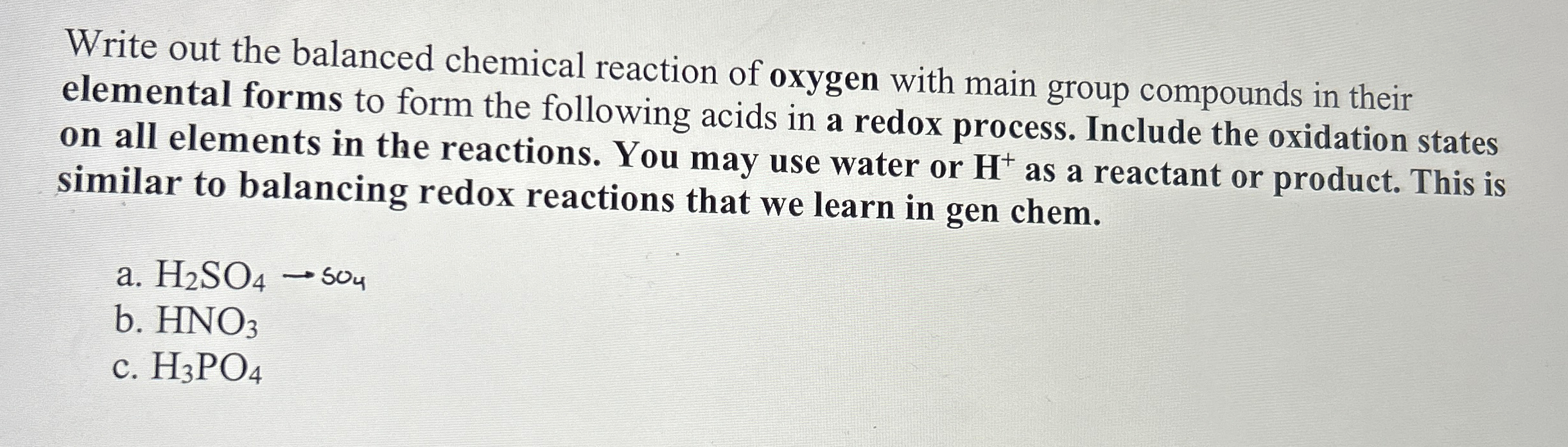 Solved Write out the balanced chemical reaction of oxygen | Chegg.com