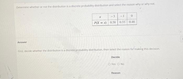 Solved Determine whether or not the distribution is a | Chegg.com