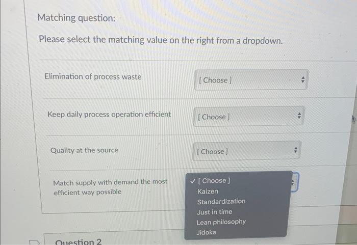 Solved Matching question: Please select the matching value | Chegg.com