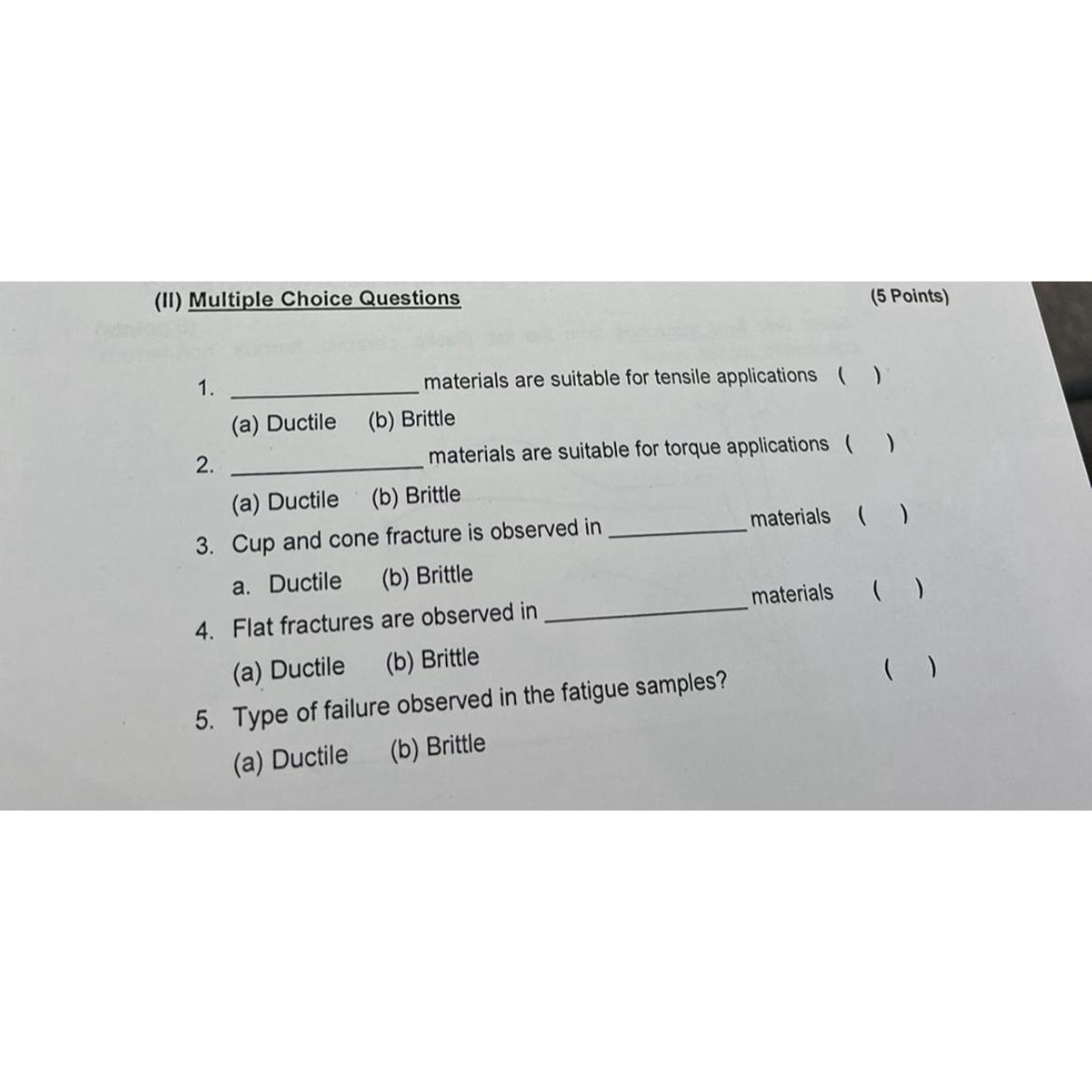 Solved (II) ﻿Multiple Choice Questions(5 ﻿Points)materials | Chegg.com