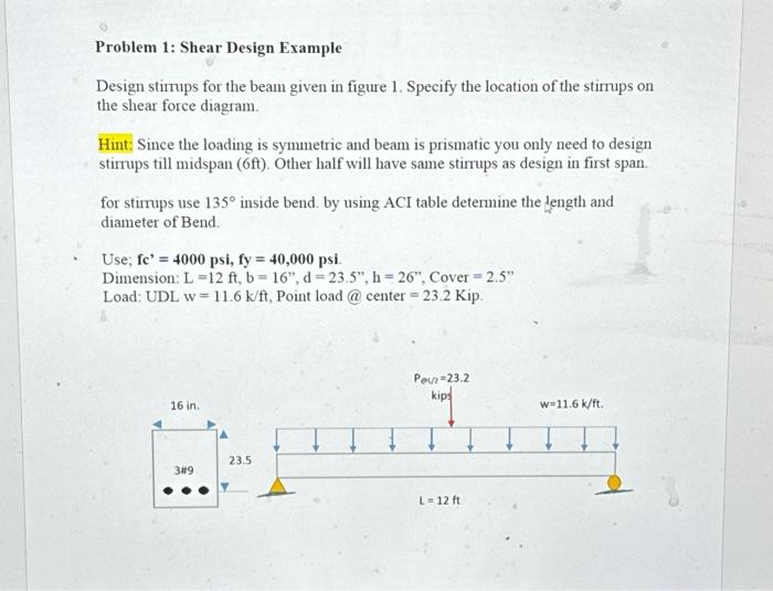 Solved Problem 1: Shear Design Example Design stimups for | Chegg.com