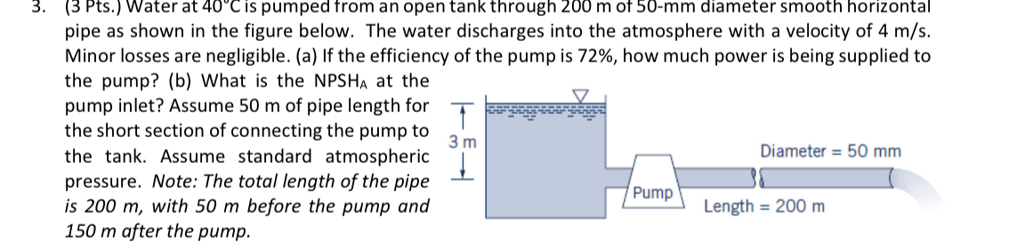 Solved (3 Pts.) Water at 40\\\\deg C is pumped trom an open | Chegg.com