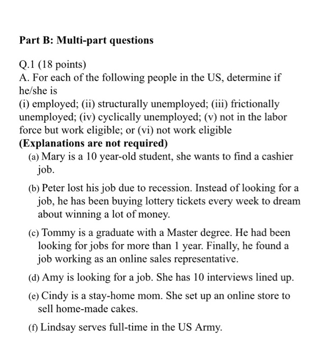 Solved Part B: Multi-part questions Q.1 (18 points) A. For | Chegg.com