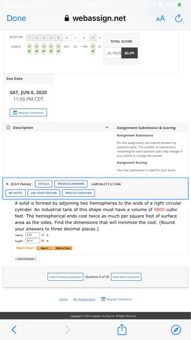 Solved Done A webassign.net АА Request Extension Description | Chegg.com