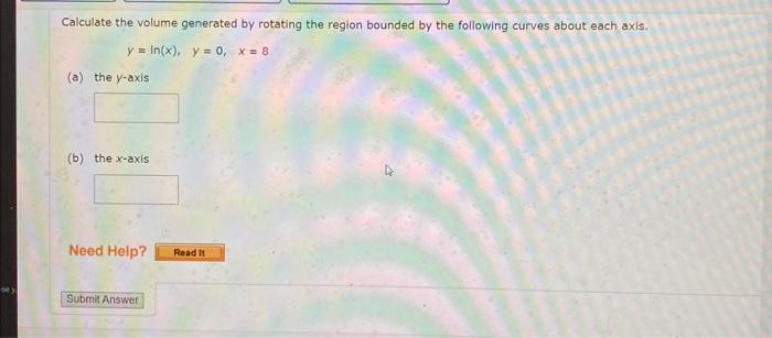 Solved Calculate the volume generated by rotating the region | Chegg.com