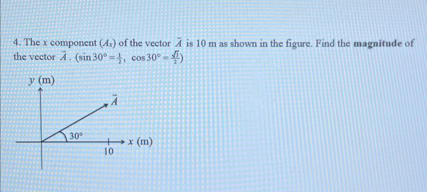 Solved The x ﻿component (Ax) ﻿of the vector vec(A) ﻿is 10m | Chegg.com