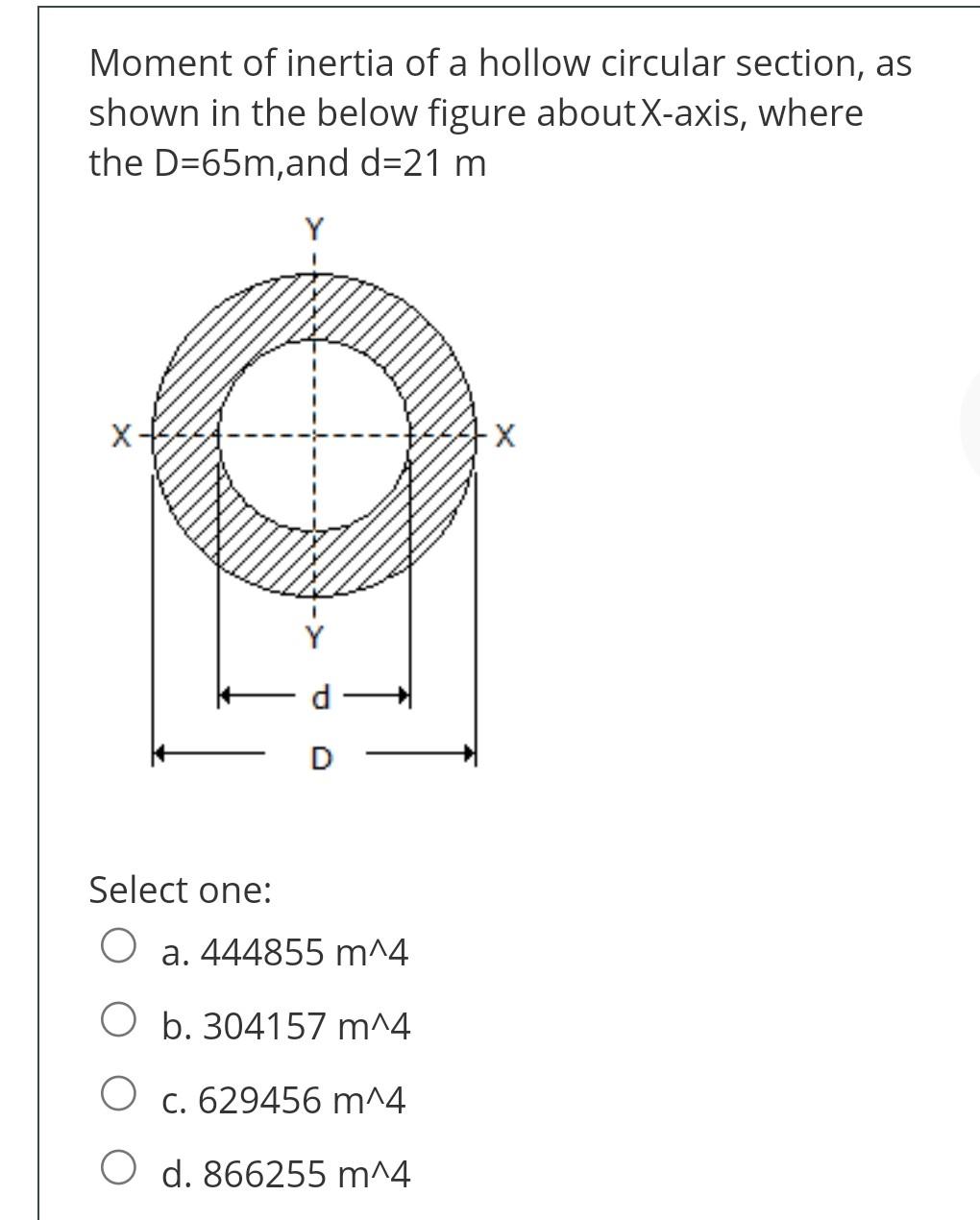 Solved Moment of inertia of a hollow circular section, as | Chegg.com