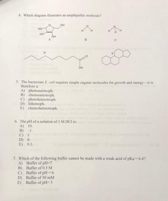 4. Which diagram illustrates an amphipathic molecule? | Chegg.com
