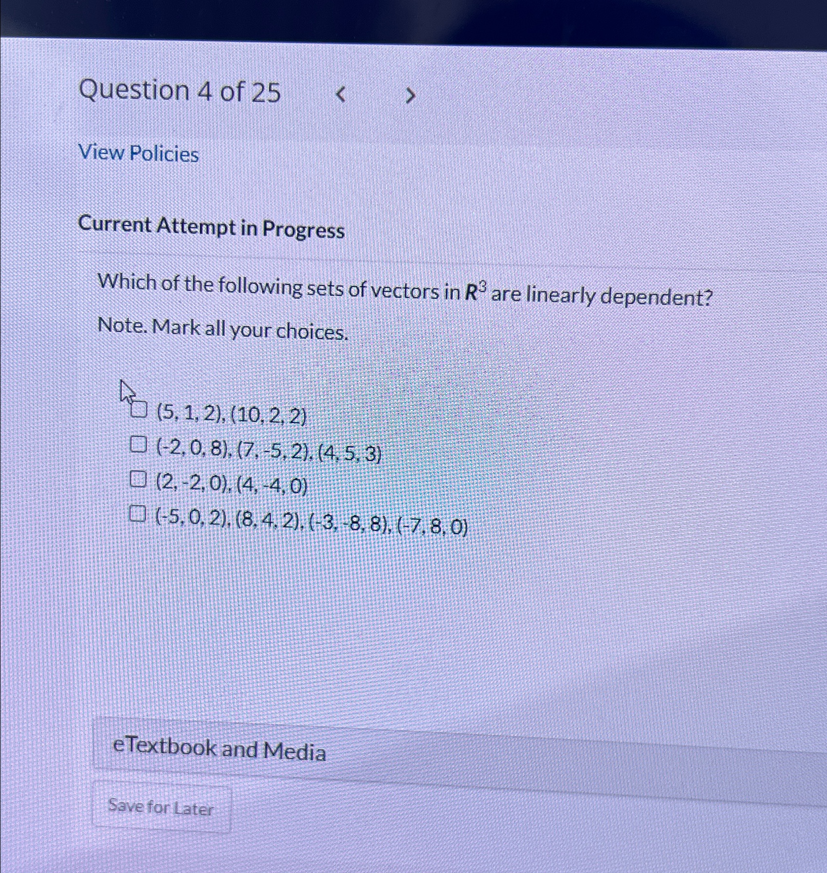 Solved Question 4 ﻿of 25View PoliciesCurrent Attempt in | Chegg.com