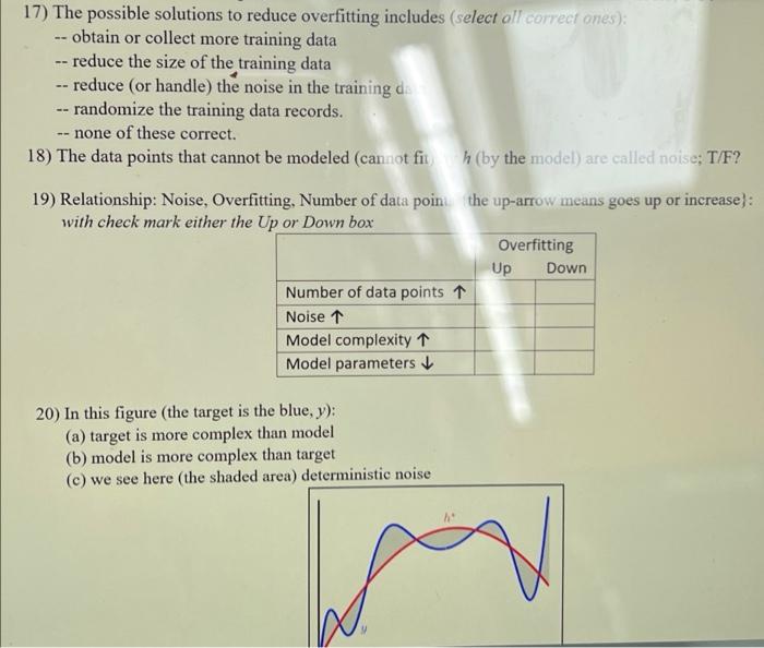Solved 17) The possible solutions to reduce overfitting | Chegg.com