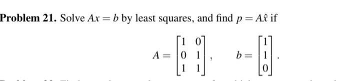 Solved Problem 21. Solve Ax=b by least squares, and find | Chegg.com