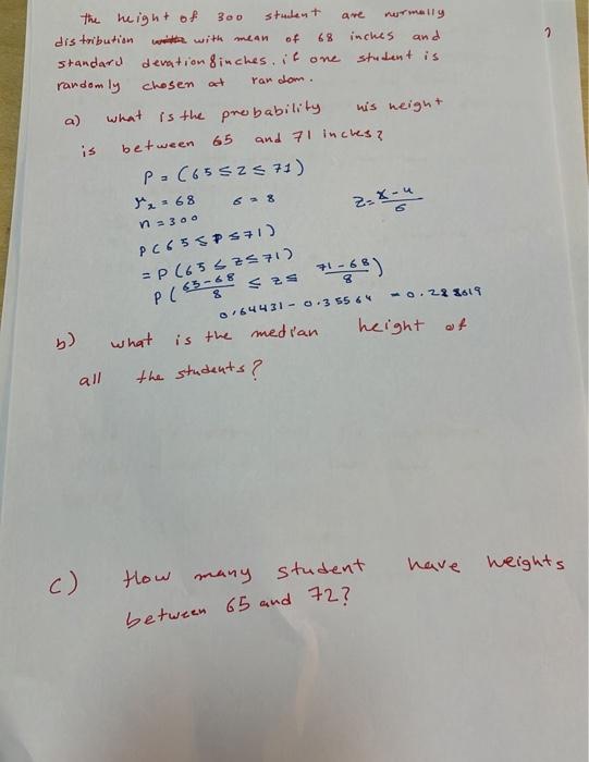 Solved the height of 300 student are nurmally distribution | Chegg.com