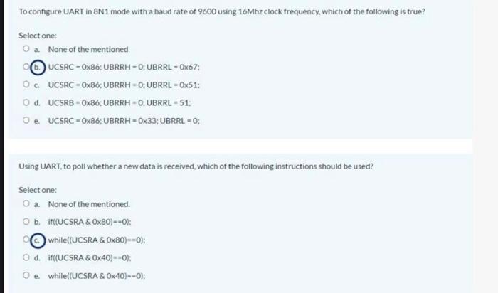 Solved To configure UART in 8 N1 mode with a baud rate of | Chegg.com