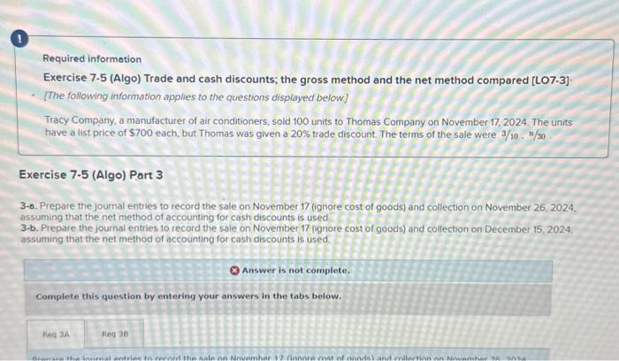 Solved Required information Exercise 7.5 (Algo) Trade and | Chegg.com