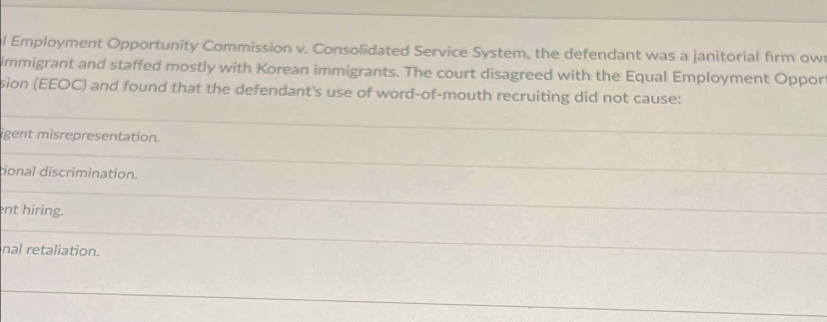 Solved I Employment Opportunity Commission v. ﻿Consolidated | Chegg.com