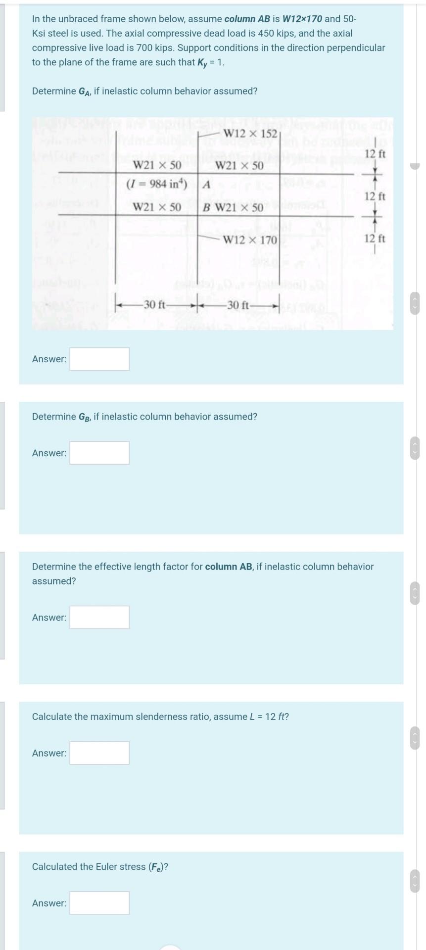Solved In the unbraced frame shown below, assume column AB | Chegg.com