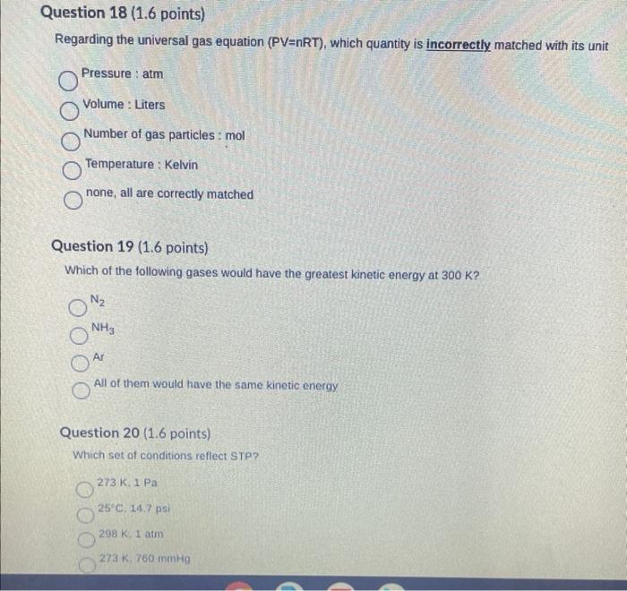 Solved Regarding the universal gas equation (PV=nRT), which | Chegg.com