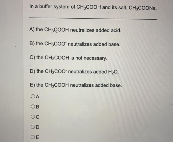 Solved In a buffer system of CH3COOH and its salt, CH3COONa, | Chegg.com