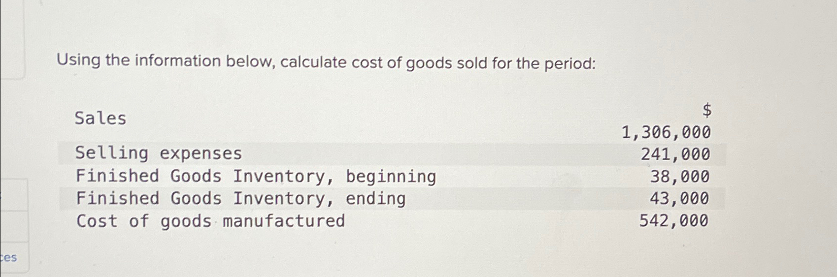 Solved Using the information below, calculate cost of goods | Chegg.com