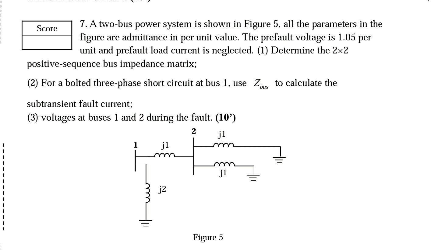 Solved Score 7. A two-bus power system is shown in Figure 5, | Chegg.com
