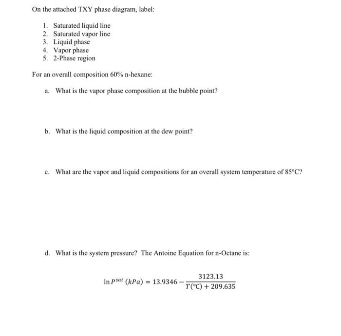 Solved On the attached TXY phase diagram, label: 1. | Chegg.com