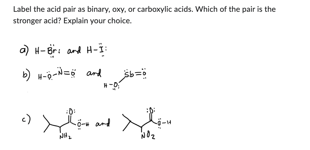 Solved Label the acid pair as ﻿binary, oxy, or ﻿carboxylic | Chegg.com