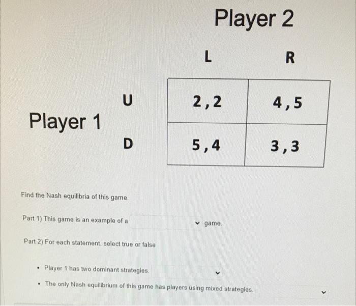 Solved Consider the following simultaneous move game between | Chegg.com