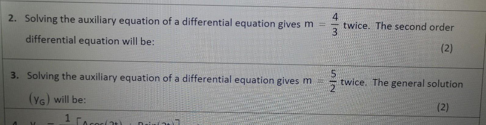 Solved 2. Solving the auxiliary equation of a differential | Chegg.com