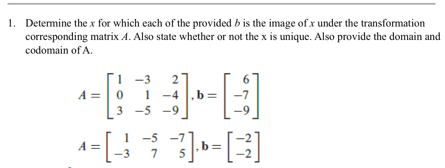 Solved Determine the x ﻿for which each of the provided b ﻿is | Chegg.com