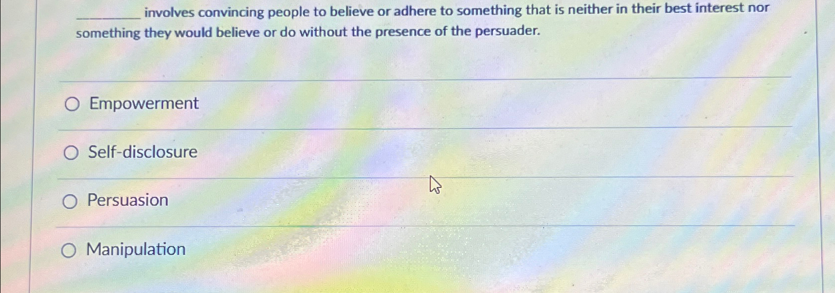 Solved involves convincing people to believe or adhere to | Chegg.com