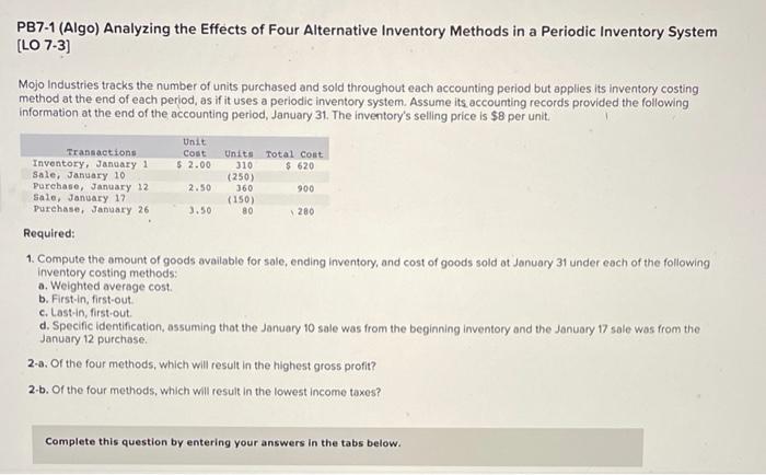 Solved PB7-1 (Algo) Analyzing the Effects of Four | Chegg.com