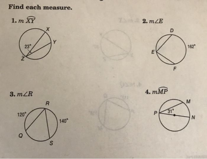 Solved Find each measure. 1. m XY 2. mZE Х D 23° 162 E N F | Chegg.com