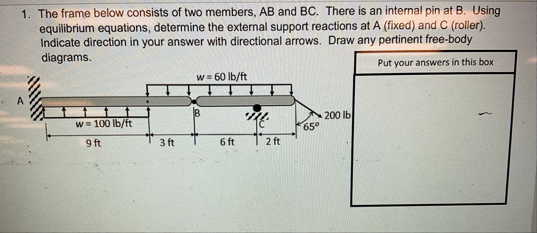 Solved The frame below consists of two members, AB ﻿and BC. | Chegg.com