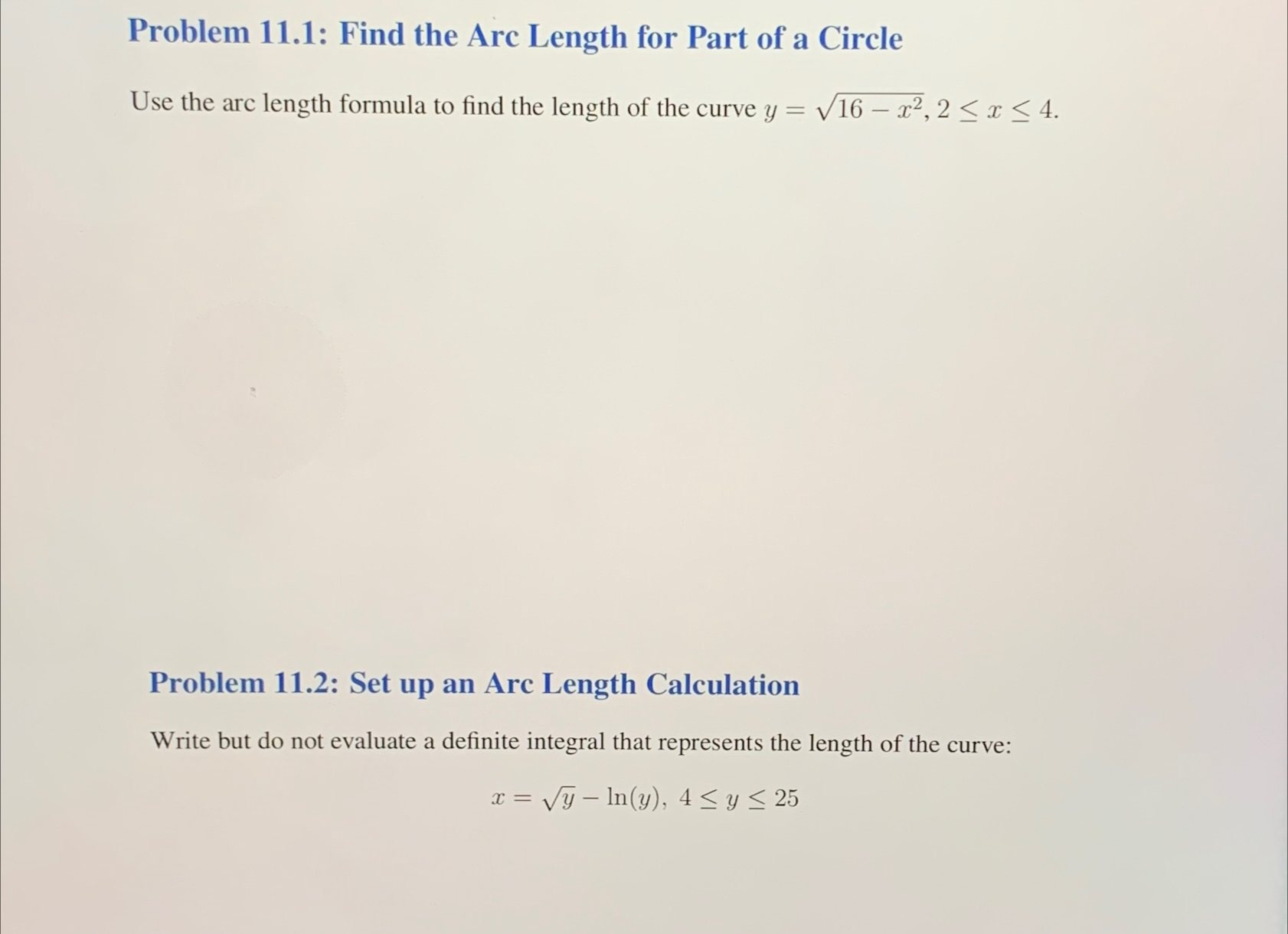 Solved Problem 11.1: Find the Arc Length for Part of a | Chegg.com