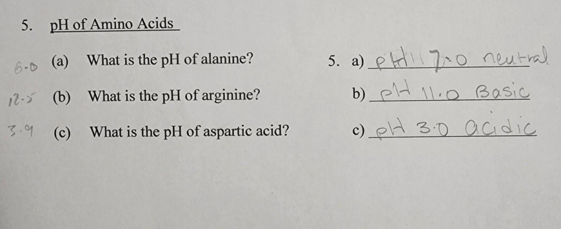 Solved 5. pH of Amino Acids (a) What is the pH of alanine? | Chegg.com