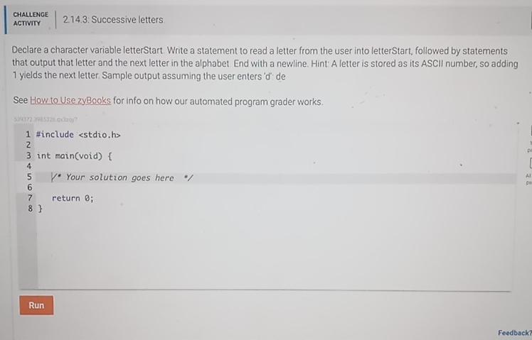 Solved CHALLENGEACTIVTT2.14.3. ﻿Successive lettersDeclare a | Chegg.com