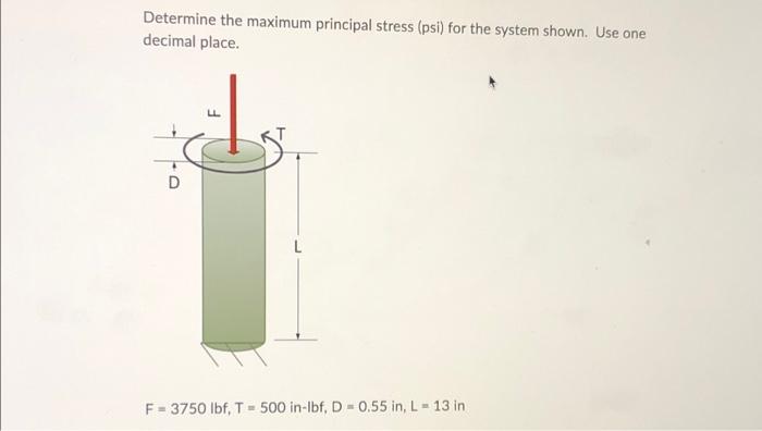 Solved Determine the maximum principal stress (psi) for the | Chegg.com