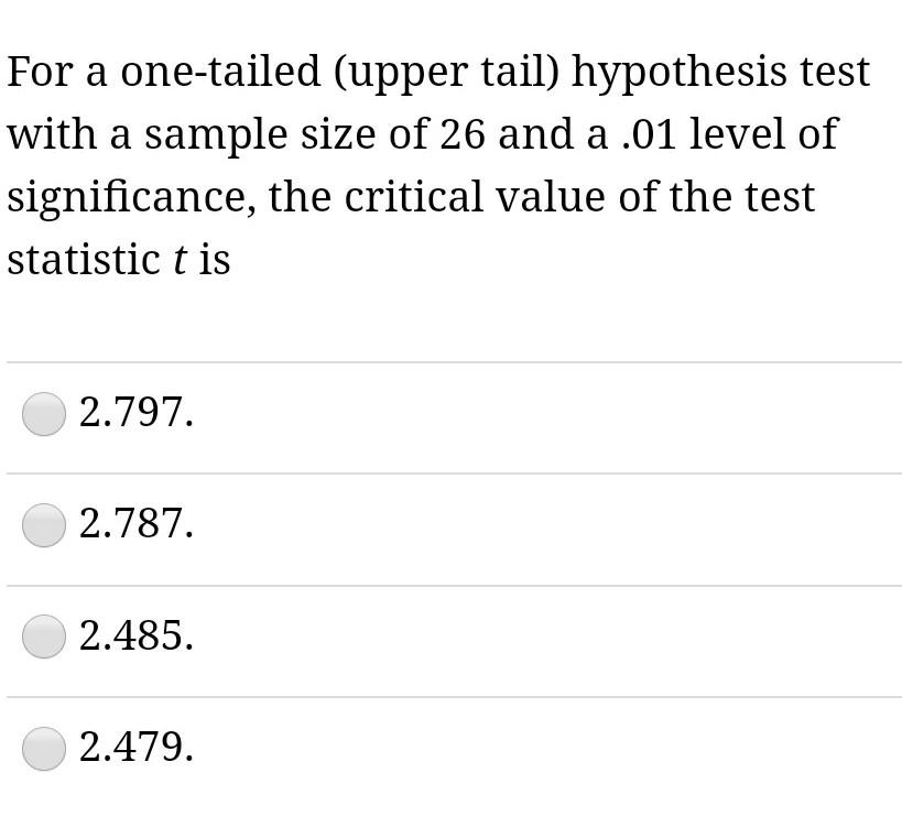 Solved For a one-tailed (upper tail) hypothesis test with a | Chegg.com