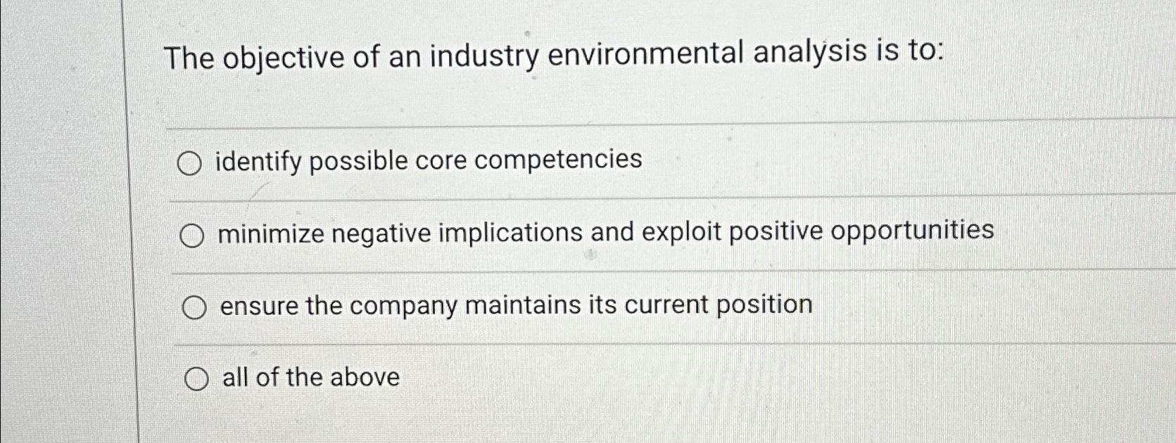 Solved The objective of an industry environmental analysis | Chegg.com