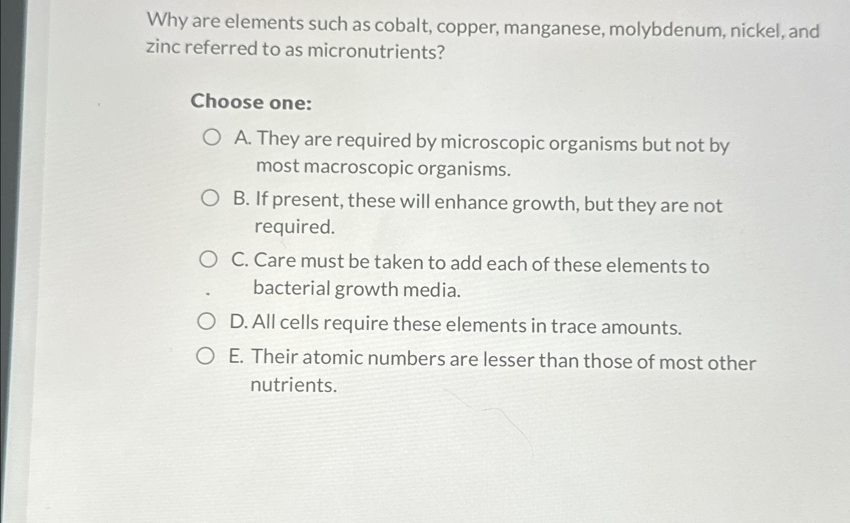 Solved Why are elements such as cobalt, copper, manganese, | Chegg.com