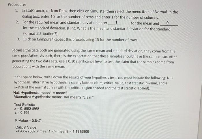 Solved Procedure: 1. In StatCrunch, click on Data, then | Chegg.com