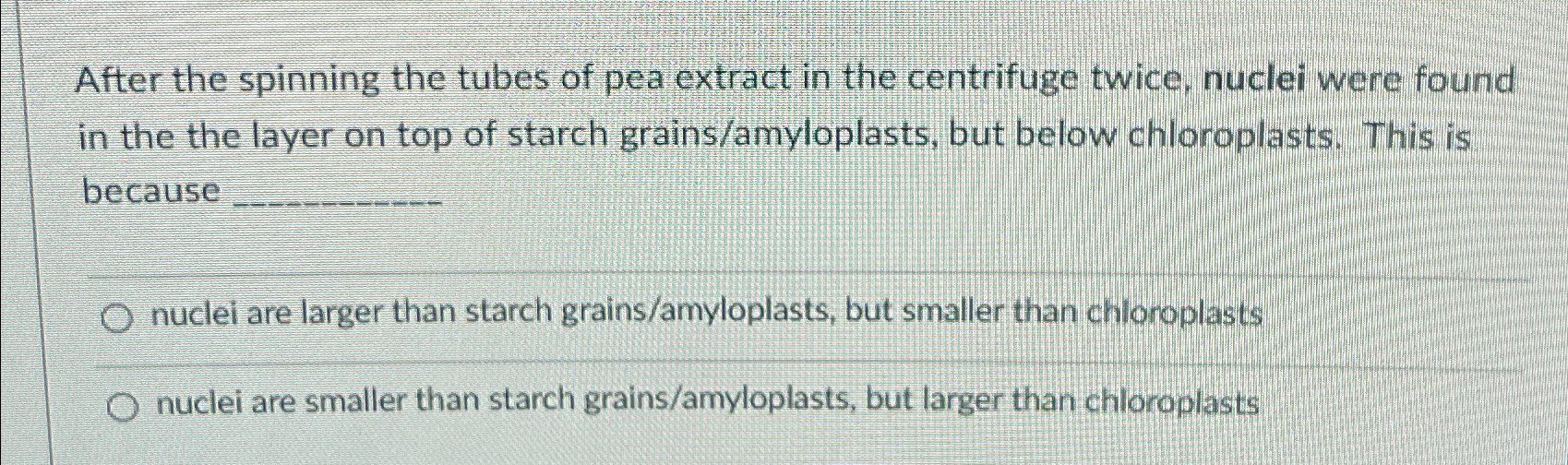 Solved After the spinning the tubes of pea extract in the | Chegg.com