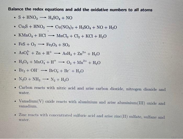 Solved Balance the redox equations and add the oxidative | Chegg.com